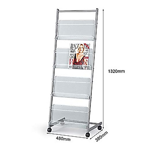 Magazine & Newspaper Baskets Information Rack Newspaper Rack Magazine Rack Magazine Rack Storage Book Rack Metal Iron Floor Universal Wheel Mobile Propaganda Display Stand Shelf Baskets