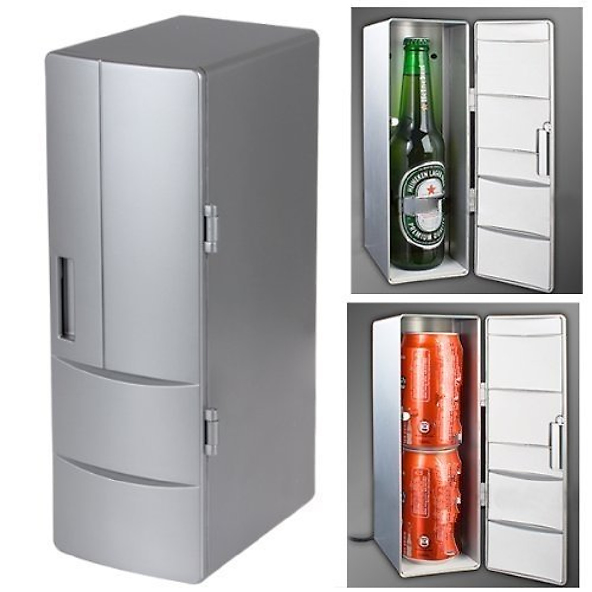 Mini PC USB Cooler & Warmer, HQF® Portable USB Beer Beverage Drink Cans Fridge Cans Cooler Warmer for Cold/Hot Beverage Drinks (Silver, Bigger Size)