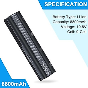 593553-001 CQ42 MU06 Laptop Battery Replacement for HP Spare 593554-001 593550-001 593562-001 G62 Pavilion G6 G7 DV7 HSTNN-LB0W Presario CQ56 CQ57 CQ62, Compatible with HP MU09 (10.8V 8800mAh 9-Cell)
