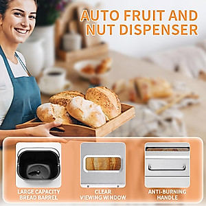 SEEDEEM 16-in-1 Bread Machine, 2.2LB Stainless Steel Bread Maker with Fruit and Nut Dispenser, Nonstick Ceramic Pan, 3 Crust Colors & 3 Loaf Sizes, Touch Panel, Recipes, Silver