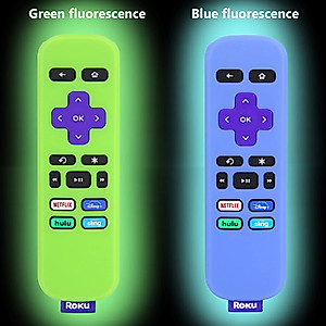 [2 Pack] Pinowu Remote Cover (Glowing in The Dark) Compatible with Roku Simple Remote, Anti Slip Silicone Cover Suitable for Roku Express and Roku Premiere Player Remote (Blue and Green)