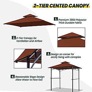 Grill Gazebo Replacement 5' x 8' Canopy Roof, Outdoor BBQ Gazebo Canopy Top Cover, Double Tired Grill Shelter Cover with Durable Polyester Fabric, Burgundy