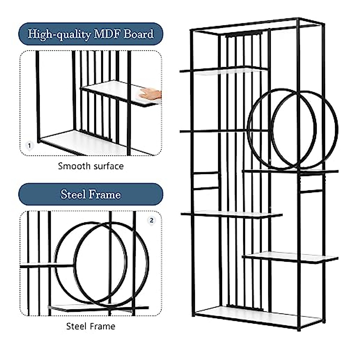 TRIPLE TREE 6 Tiers Bookcase,Open Bookshelf with Black Metal Frame,Storage Large Book Shelf Furniture for Living Room Bedroom Home Office