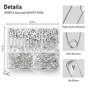 Crafare 280 Pack 1-2.2 inch Safety Pins Rust-Resistant Nickel Plated Steel Sharp Edge for Clothes, Sewing, Arts & Craft