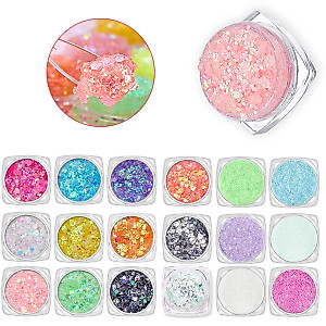 18 Colors Glow in The Dark Face Body Glitter Gel, Luminous Iridescent Glitter for Eye Lip Nail Hair, Self-Adhesive UV Holographic Face Glitter Gel Halloween Christmas Party Makeup (18 Colors)