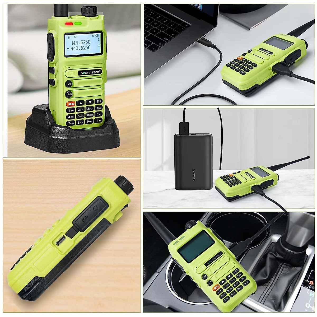 Wanneton UV5F ham Radio Handheld Dual Band Two Way Radio Rechargeable Walkie Talkies with One-Key decoding Copy Frequency and Super Bright Flashlight and Large Battery