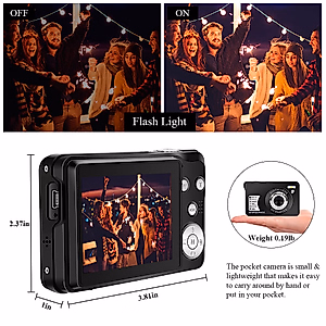 2.7K Digital Camera,HD Compact Camera 16X Digital Zoom with 32GB SD Card and 2 Batteries (Black)