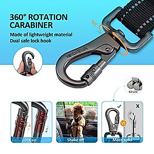 IOKHEIRA Dog Seat Belt 3-in-1 Car Harness for Dogs Adjustable Safety Seatbelt for Car Durable Nylon Reflective Bungee Fabric Tether with Clip Hook Latch & Buckle, Swivel Zinc Alloy Carabiner