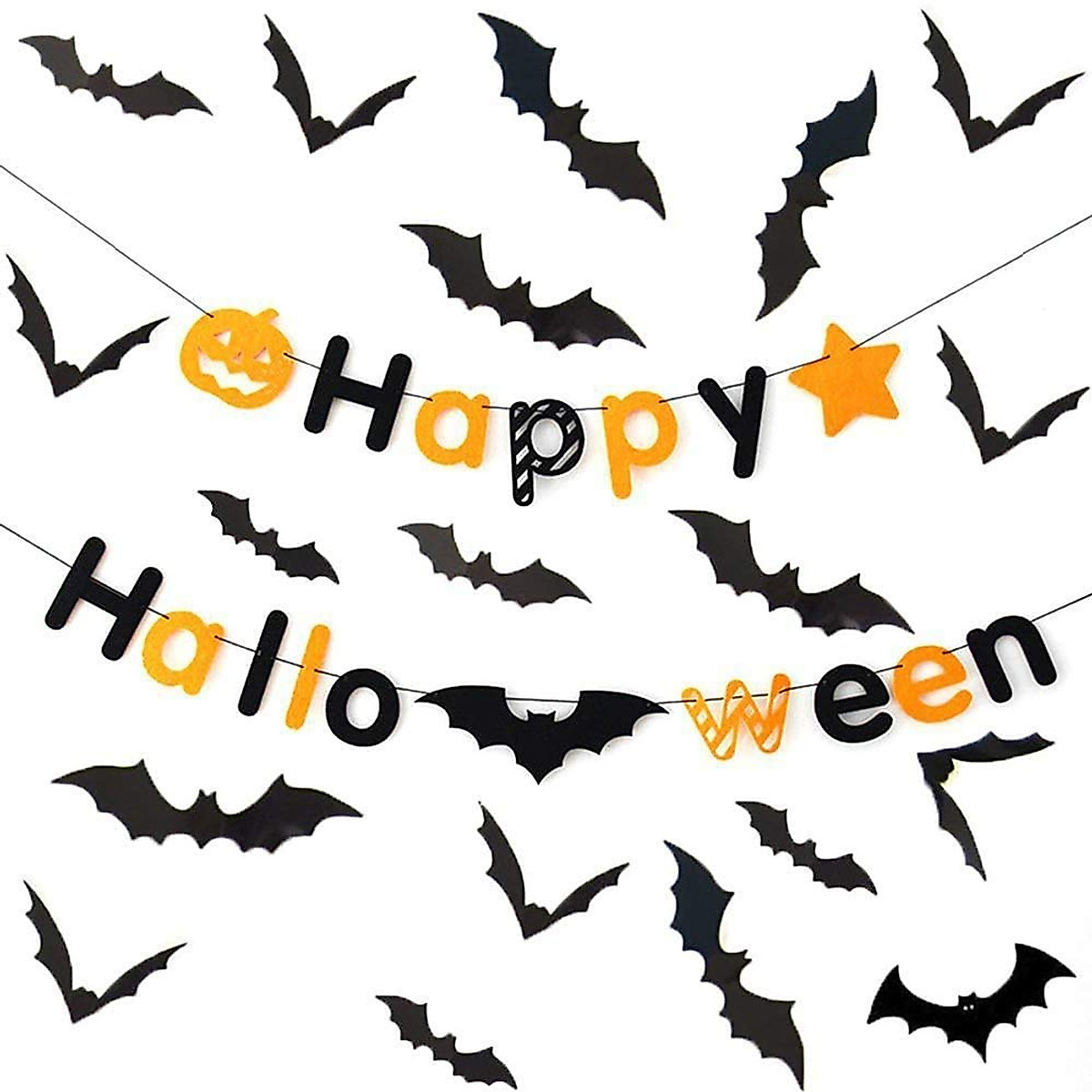 3D Bats Halloween Decoration.12Sizes Extra Large Black Bats Window Decal Wall Stickers Halloween Party Decoration Party Supplies-120PCS