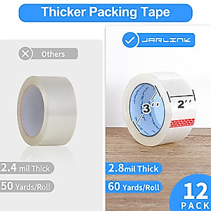 JARLINK Clear Packing Tape (12 Rolls), Heavy Duty Packaging Tape for Shipping Packaging Moving Sealing, Stronger & Thicker 2.8mil, 2 inches Wide, 60 Yards Per Roll, 720 Total Yards