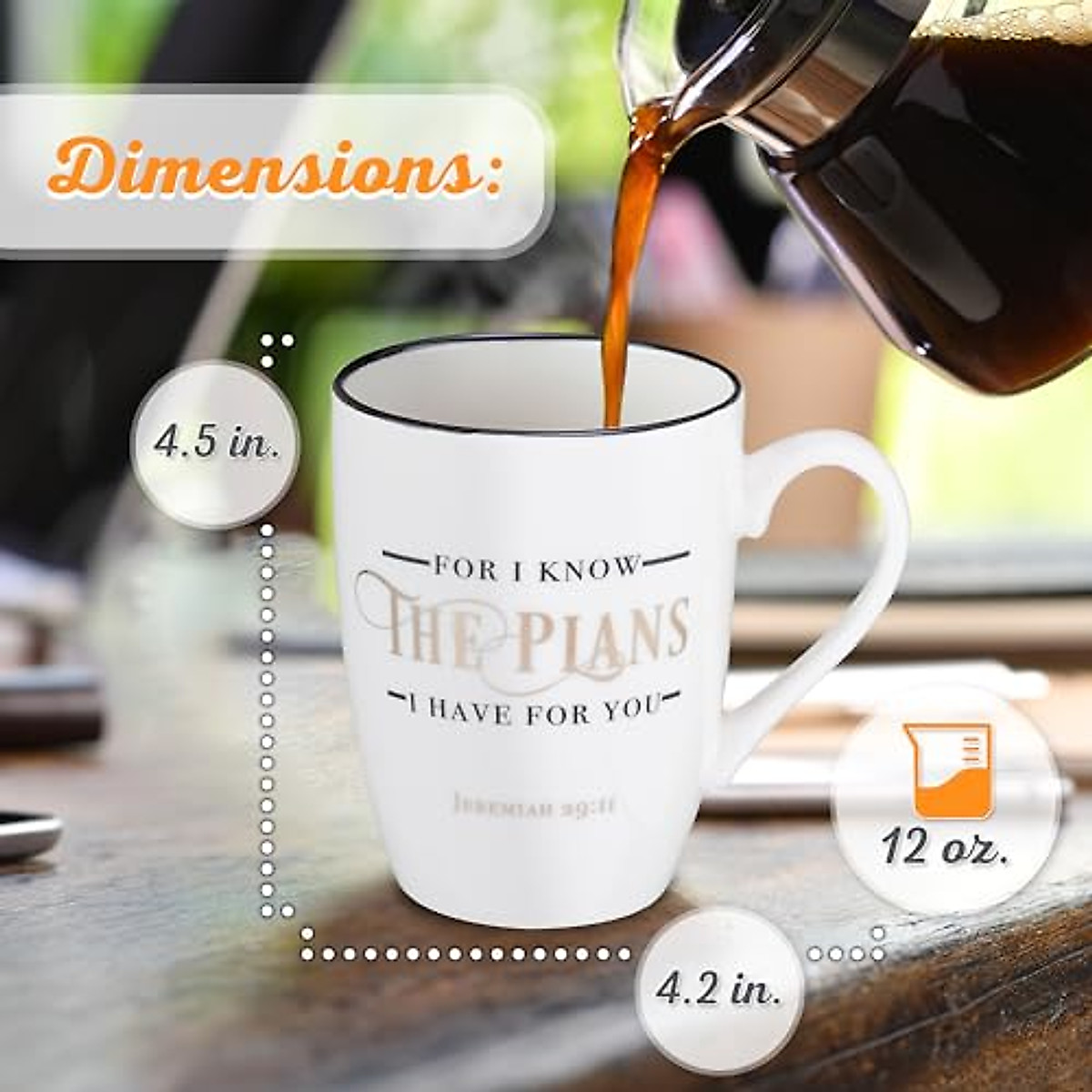 Christian Art Gifts Ceramic Scripture Coffee and Tea Mug 12 oz Inspirational Bible Verse Mug for Men and Women: I Know The Plans - Jeremiah 29:11 Lead and Cadmium-free Novelty White Mug