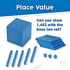 hand2mind Blue Plastic Interlox Connecting Base Ten Blocks Complete Set, Place Value Blocks, Counting Cubes for Kids Math, Math Manipulatives for Kids, Kindergarten Homeschool Supplies (Set of 322)