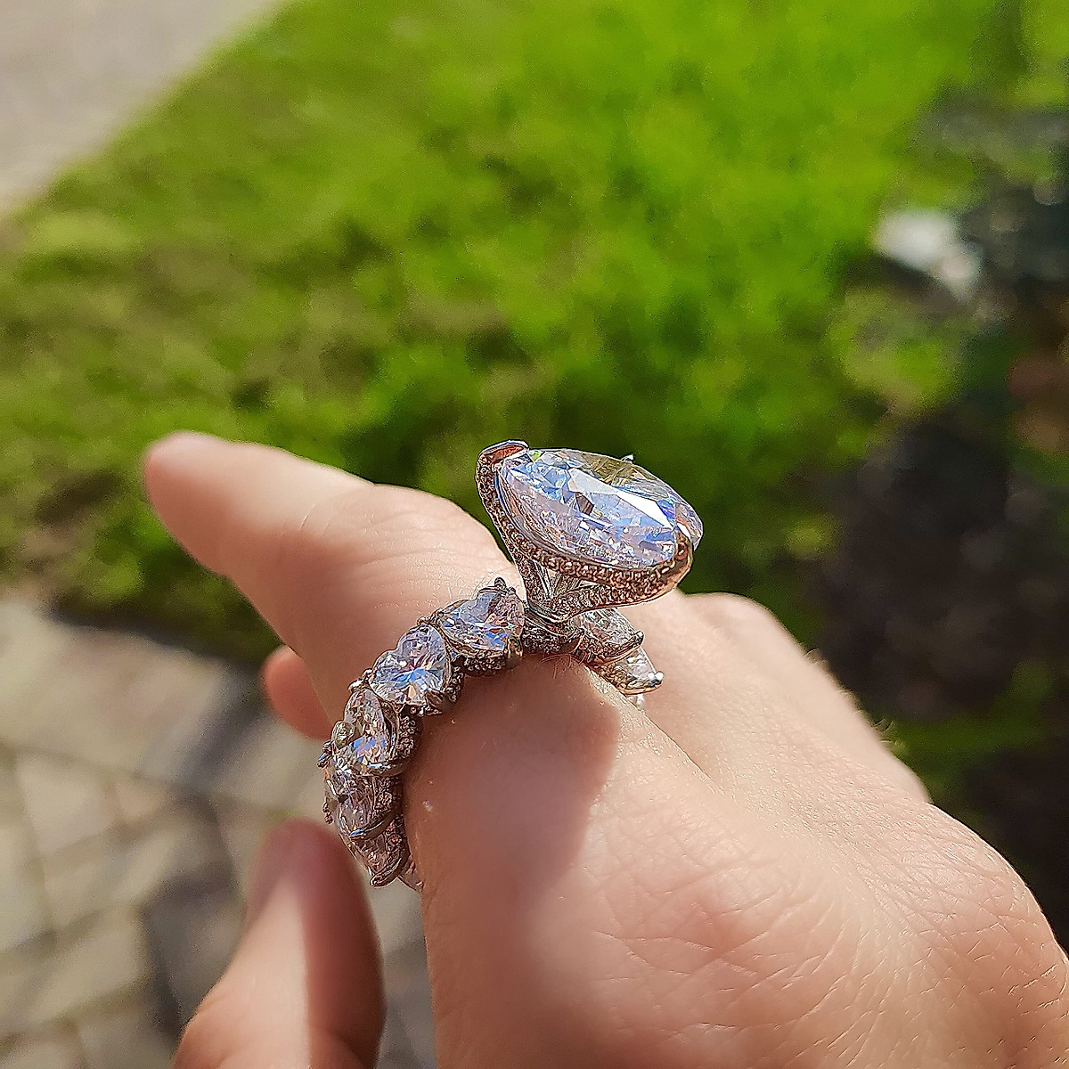 Heart shaped 5K Cubic Zirconia Engagement Handmade Ring. Luxury Quality Fashion Diamond-like Solitaire Ring. Amulet Talisman Good Luck ring