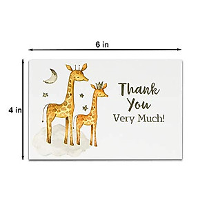 36 Safari Thank You Cards Boxed With Envelopes and Stickers, Kids or Baby Shower Thank You Note, Jungle Greenery Gold 4x6 Varied Zoo Animal Giraffe Gratitude Card Pack For Party, Girl Boy Children Birthday Stationery