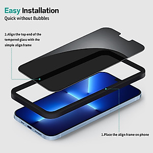QUESPLE [2 Pack] Anti Spy Privacy Screen Protector for iPhone 13 Pro Max (6.7 ''), True 28° Anti Peeping-[Easy Installation Frame] Privacy Tempered Glass Film