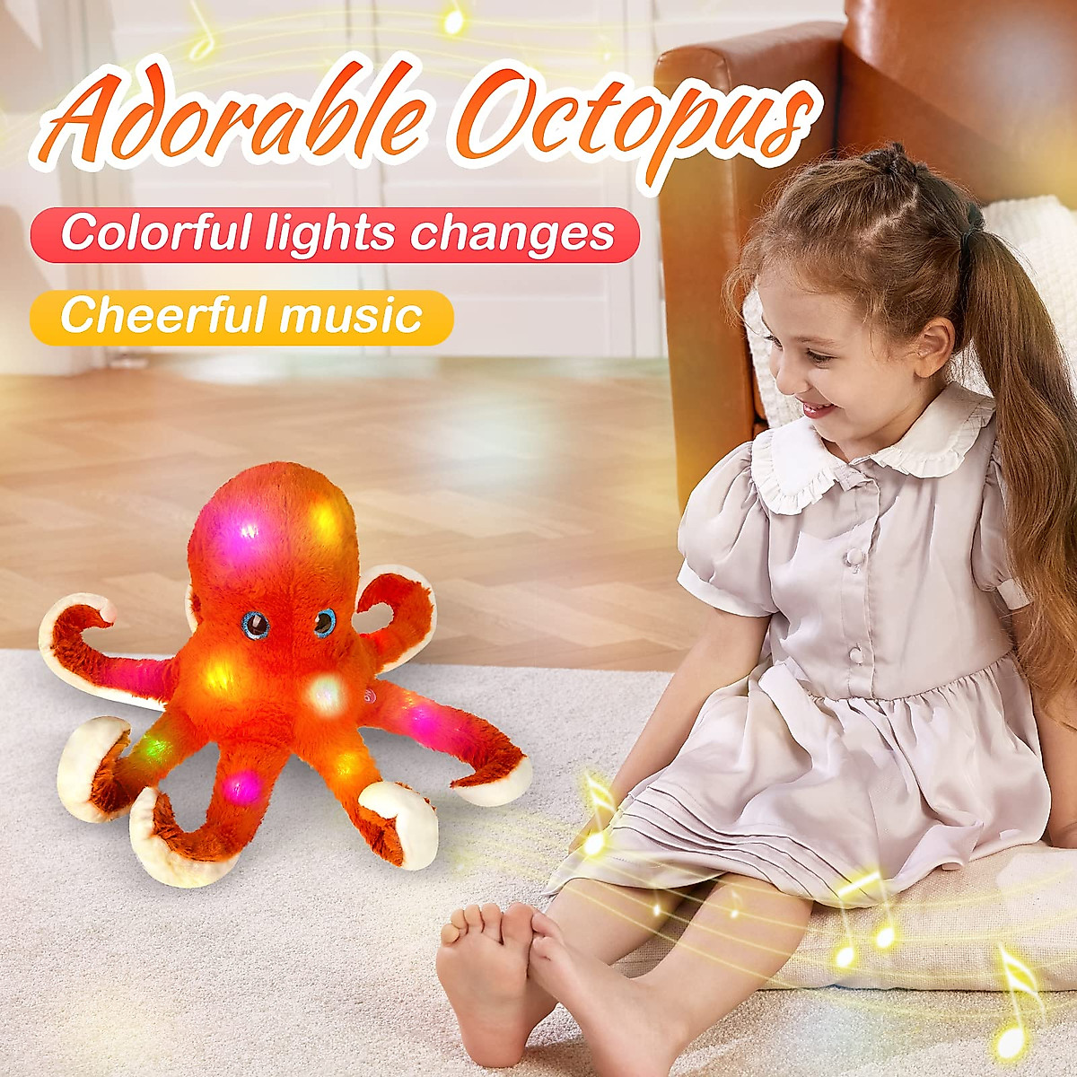 Glow Guards Musical Light up Octopus Stuffed Ocean Life LED Soft Plush Toy with Night Lights Lullaby Glow in The Dark Christmas Birthday Gifts for Toddler Kids