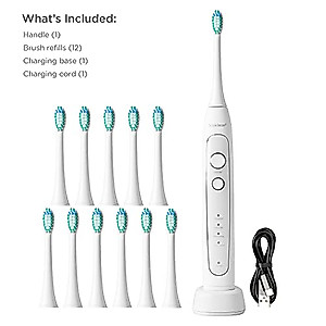 Soniclean Pro 4800 Electric Toothbrush for Adults with 12 Toothbrush Heads, Rechargeable Toothbrush, Automatic Toothbrush, Soft Bristle Toothbrush, White