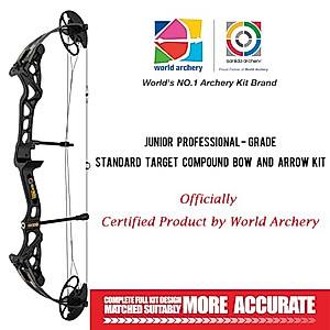 Sanlida Hero X8 Junior Professional- Grade Standard Target Compound Bow and Arrow Kit with Target Accessories for Competition for Juniors, Youths, Ladies/Limited Life-time Warranty/Black/14-60Lbs