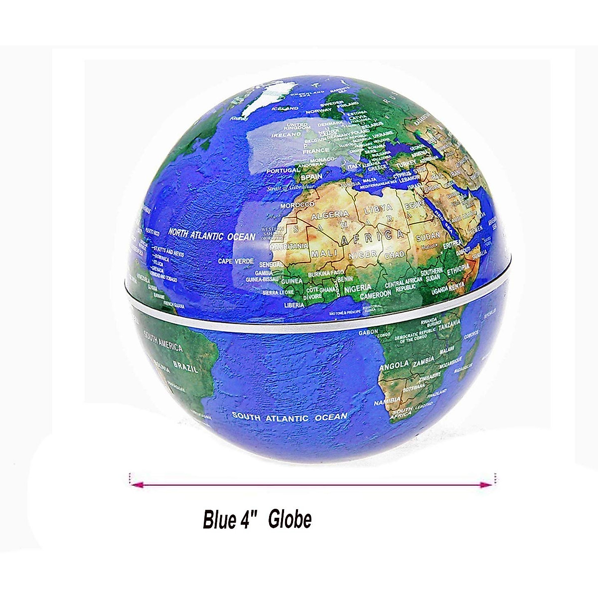 FUGEST Magnetic Floating Globe Levitation 4inch Floating Globe Led Light World Map with C Shape Base (Blue 4" Globe)