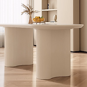 QEZEOM Modern Oval Dining Table, Which Can Accommodate 6 People with A Strong Dining Table with Powerful Legs, Modern Minimalist Home Decoration, Suitable for Dining Rooms Kitchen Family Office White