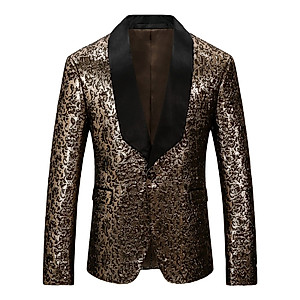 Men's Floral Dress Blazer Suit Jacket One Button Dinner Party Prom Jackets Luxury Stylish Slim Fit Wedding Tuxedo (Brown,50)