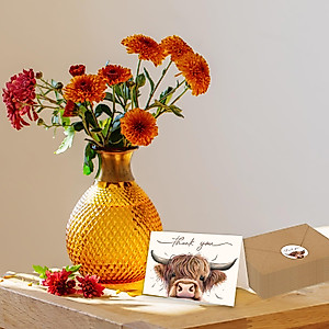 Whaline 36Pcs Highland Cow Thank You Cards with Envelopes and Stickers Barnyard Greeting Cards Blank Note Cards for Weddings Bridal Shower Baby Shower