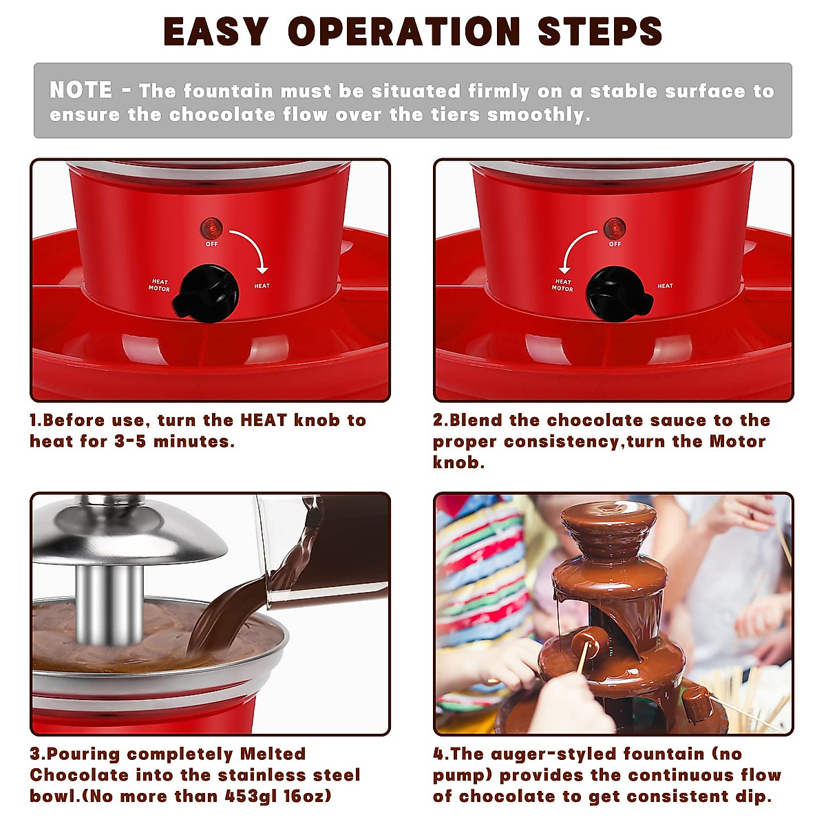 16-Ounce Chocolate Fondue Fountain, 3-Tier MINI Chocolate Fountain, Electric Melting Machine with 6PCS Fondue Fork and Removal Fruits/Nuts/Treats Serving Tray for BBQ Sauce,Ranch,Nacho Cheese,Liqueurs