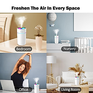 Portable Mini Humidifier with 7-color Lights, Cool Mist Small Desk Humidifiers Car Humidifier [2 Mist Modes] USB Personal Desktop Humidifiers for Bedroom, Office, Travel, Car, Plants, Super Quiet