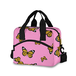 ALAZA Butterfly Pink Lunch Bags for Women Leakproof Lunch Bag lunch Box Lunch Cooler Bag(228cr3a)