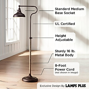 Franklin Iron Works Ferris Industrial Rustic Farmhouse Adjustable Pharmacy Floor Lamp Downbridge 57" Tall Bronze Faux Wood Grain Metal Brown Shade for Living Room Reading House Bedroom Family Home