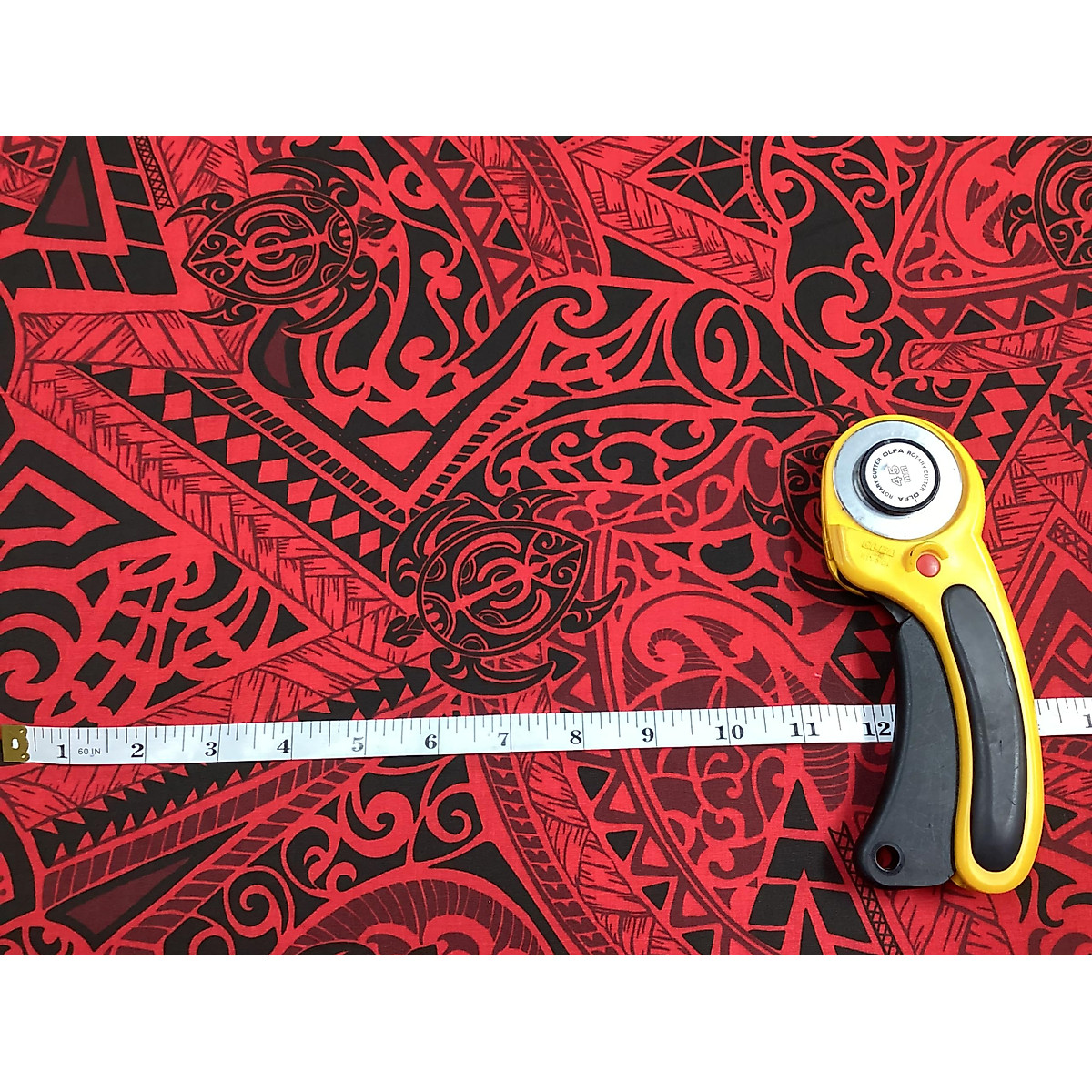 Originals by HITOMI Retro Hawaiian Tribal Poly Cotton Hawaiian Print Fabric Sold by The Yard, Red