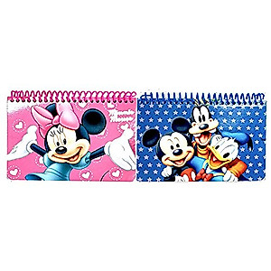 Disney Mickey and Minnie Mouse Drawstring Backpacks Plus Lanyards with Detachable Coin Purse and Autograph Books (Set of 6) (Pink - Dark Blue)