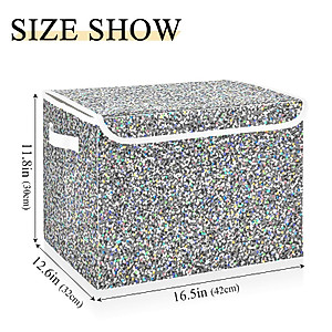 VIGTRO Silver Glitter Rainbow Sparkles Storage Bins with Lids Foldable Storage Boxes with 2 Handles, Bling Decorative Storage Basket Collapsible for Clothes Books