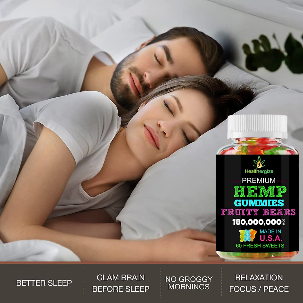2PACK Hemp Gummies Premium Hemp Gummy Bears-for Sleep, Calm, Relax, Muscles-Omeag Hemp Oil, Natural Hemp Party Edibles-Made in USA