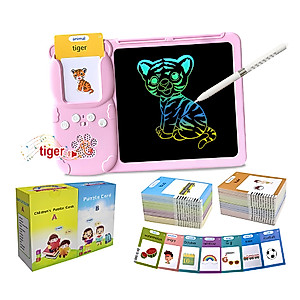 Rylai Toddler Toys Drawing Tablet with Talking Flash Card, Drop Resistant LCD Writing Tablet,510 Sight Words Pocket Speech Audible Flashcards, Learning & Education Toys for 2,3,4,5,6 Years Old Pink