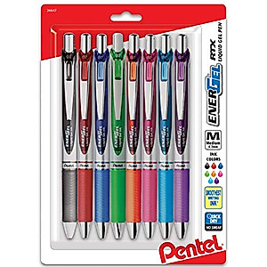 Pentel EnerGel RTX Retractable Liquid Gel Pen, (0.7mm) Metal Tip, Medium Line,Assorted Ink, 8-Pk (BL77BP8M1)