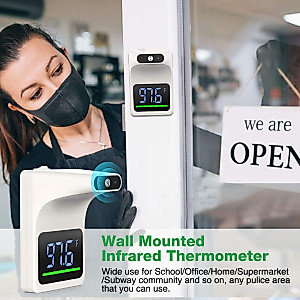 GEKKA Wall Mounted Infrared Forehead Thermometer for Adults, Non Contact Digital Wall Thermometer with LCD Display Fever Alarm Accurate Instant Reading for Offices, Schools, Factories