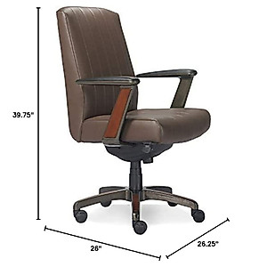 La-Z-Boy Bennett Modern Executive Lumbar Support, Rich Wood Inlay, High-Back Ergonomic Office Chair, Bonded Leather, Brown 26D x 26.25W x 39.75H in