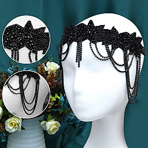 Gonioa 1920s Flapper Headband 1920s Headpiece for Women, Flapper Headpiece Black Great Gatsby Headpiece 1920 Accessories Women Flapper Accessories Gatsby Accessories for Women