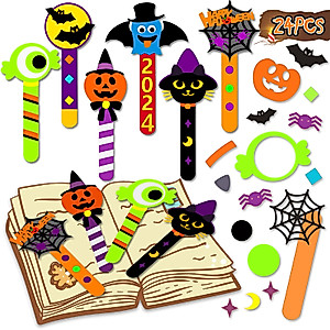 ZIRSENG 24 Piece Halloween Crafts for Kids Ages 4 8 12, Halloween DIY Bookmark Craft Bulk for Party Favors, Halloween Classroom Crafts Rewards Prizes for Students, Trick or Treat Goodie