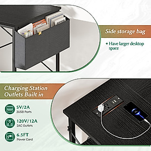 EnHomee L Shaped Computer Desk with File Drawer & Power Outlet, 39 Inch Home Office Desk Corner Desk for Small Space, Bedroom Work, Black