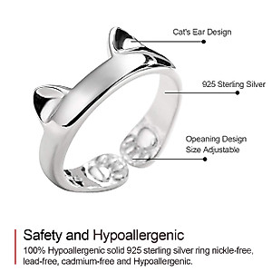 Jewever S925 Sterling Silver Cat Ears Open Tail Ring Paws Mutual Surrounded