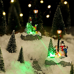 Karenhi Christmas Village Sets, 2 Pcs Snowman Tree Santa Christmas Village Scene with Figurines LED Light Xmas Accessories Tabletop Decorative Xmas Ornaments for Table Decor(Rustic Style)