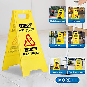 CERLMLAND Caution Wet Floor Sign, Foldable Sturdy Bilingual Double-Sided Safety Warning Signs for Commercial Use (3-Pack Yellow)
