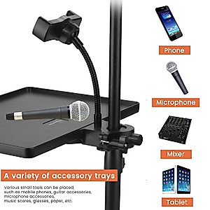 Phone holder Microphone Stand Tray, Clamp-On Rack Tray,Cell Phone Stand for Music Sheet,Compatible with Most Microphones Stands for Live Streaming,Karaoke, Recording