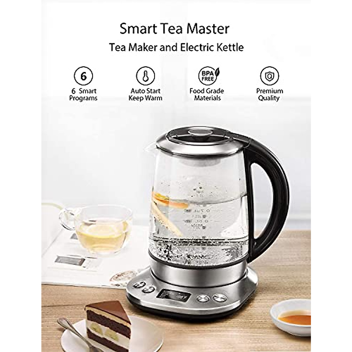 Electric Tea Kettle, 1.7L Variable Temperature Electric Kettle, Fast Boil Glass Water Kettle with 2Hr Keep Warm Function, Premium Stainless Steel, Boil Dry Protection, 1200W