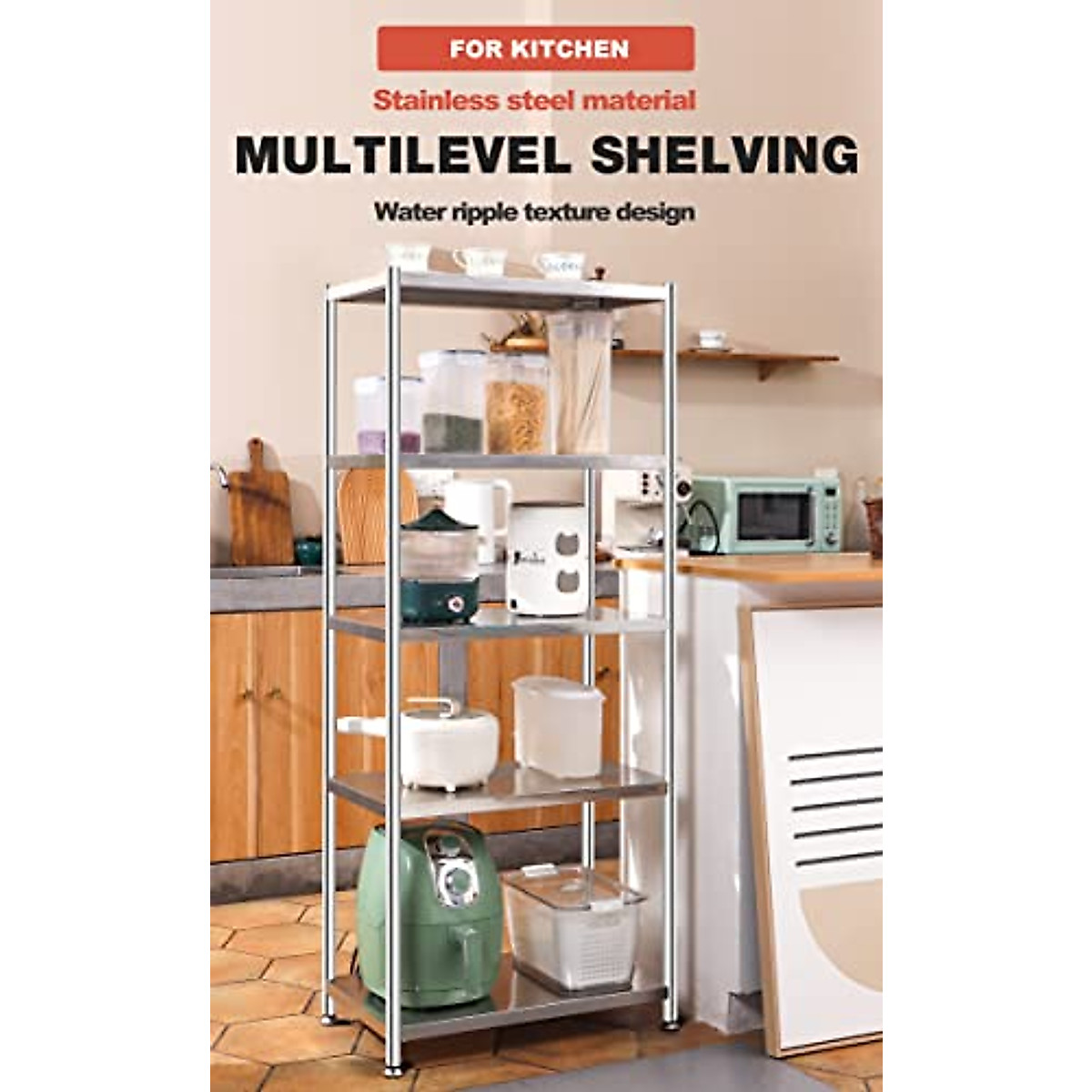 Stainless Steel Shelves 5 Tier Shelf Organizer Kitchen Storage Shelves Garage Shelves Heavy Duty Shelving Garage Shelving Units and Storage Rack Pantry Shelves