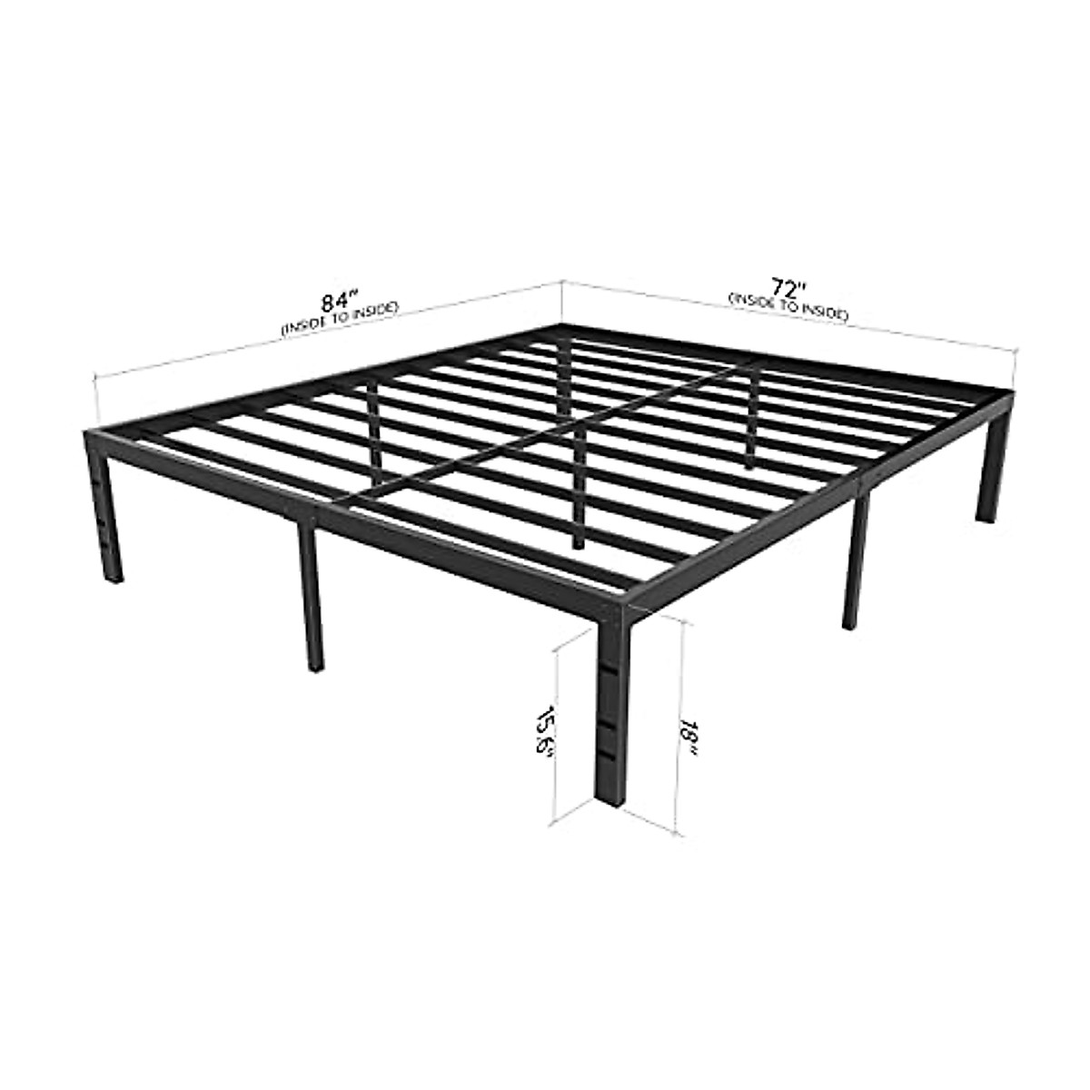 Koi Housewares 18 Inch Steel Bed Frame, Reinforced Platform, 3000 Pounds, Heavy Duty, Easy Assembly, Steel Slats, Under The Bed Storage, California King