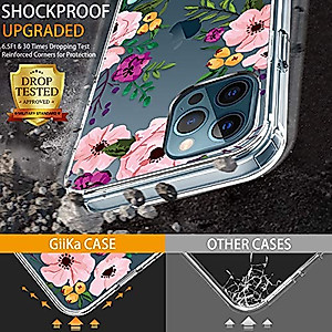 GiiKa for iPhone 12 Pro Max Case with Screen Protector, Clear Full Body Shockproof Protective Floral Girls Women Hard Case with TPU Bumper Cover Phone Case for iPhone 12 Pro Max, Small Flowers