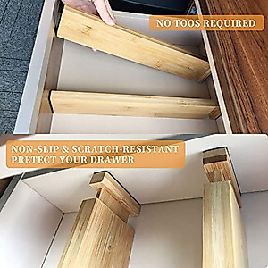Bamboo Silverware Tray for drawer, Expandable/Adjustable Drawer Dividers (6 Pack)